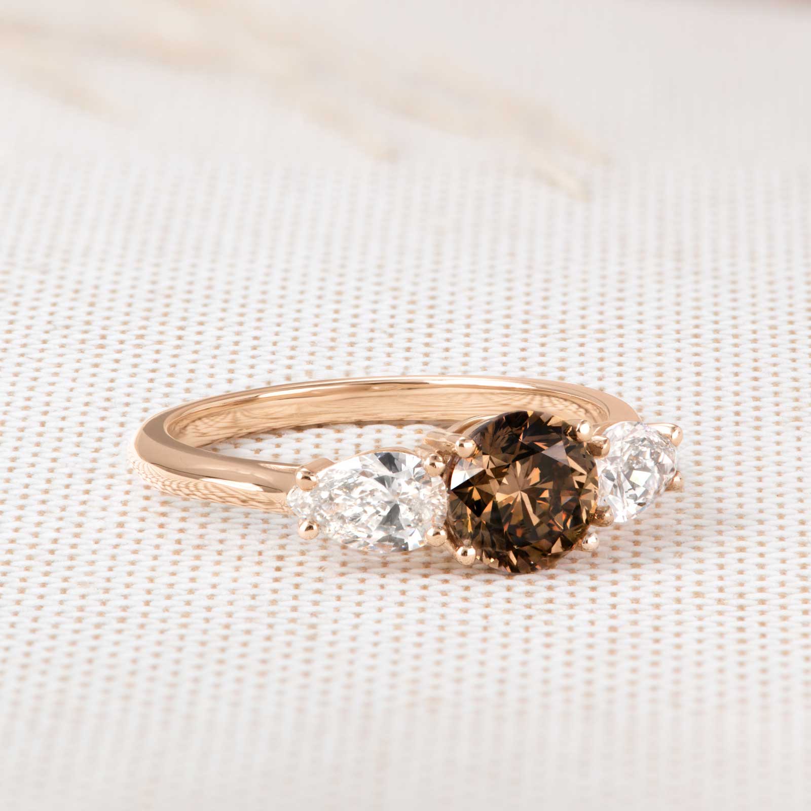 Bague Or rose Diamant Chocolat Lady Duo de Poires | Gemmyo