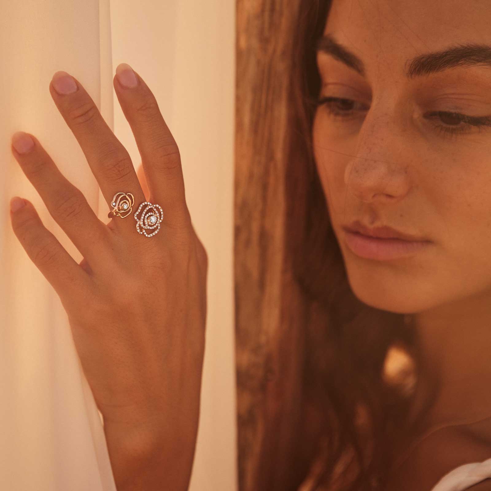 PrimaRosa Duo De Roses Rose Gold Diamond Ring | Gemmyo