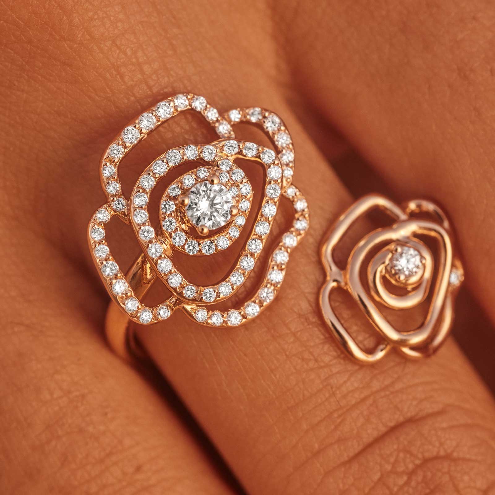 Bague Or rose Diamant PrimaRosa Duo de Roses | Gemmyo