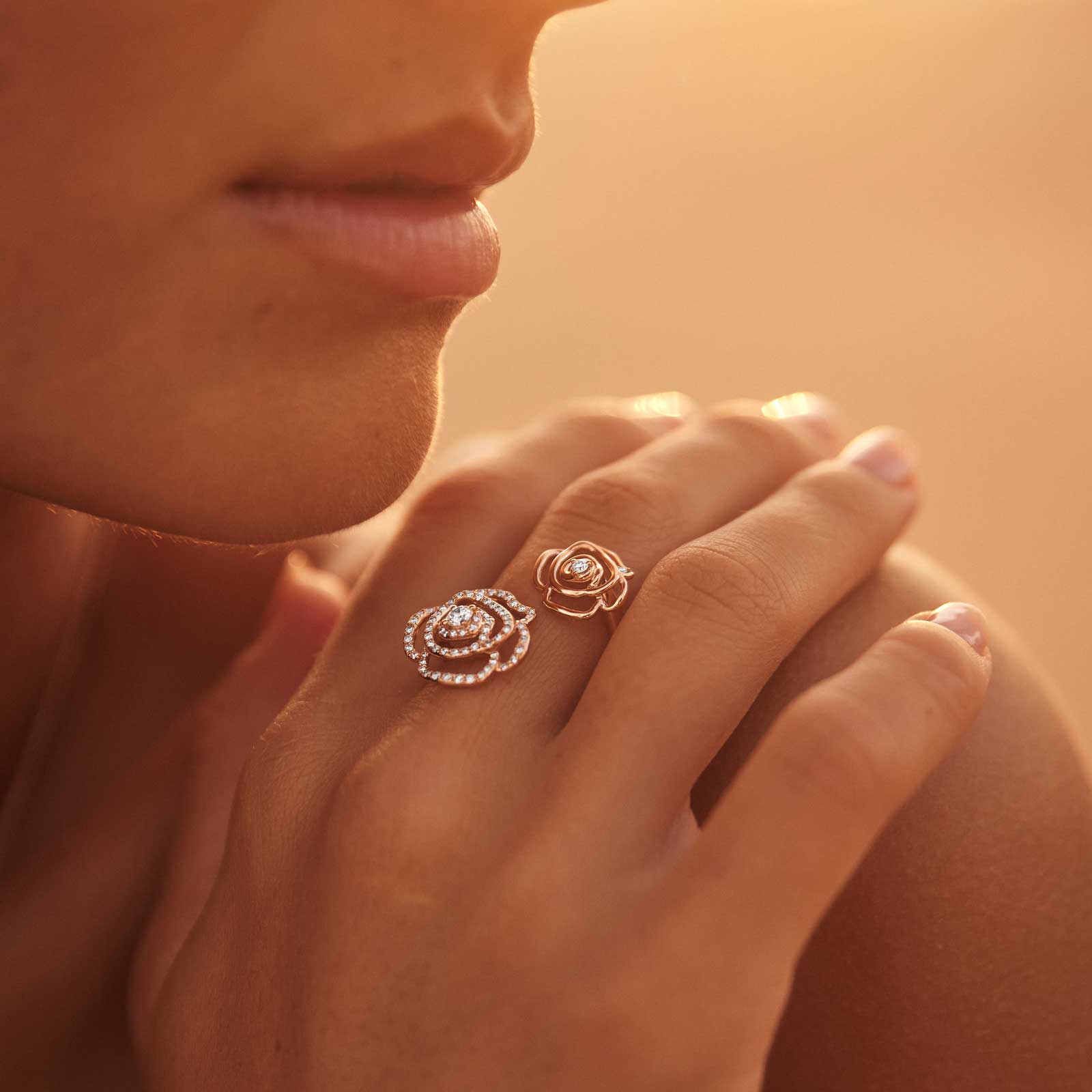 Bague Or rose Diamant PrimaRosa Duo de Roses | Gemmyo